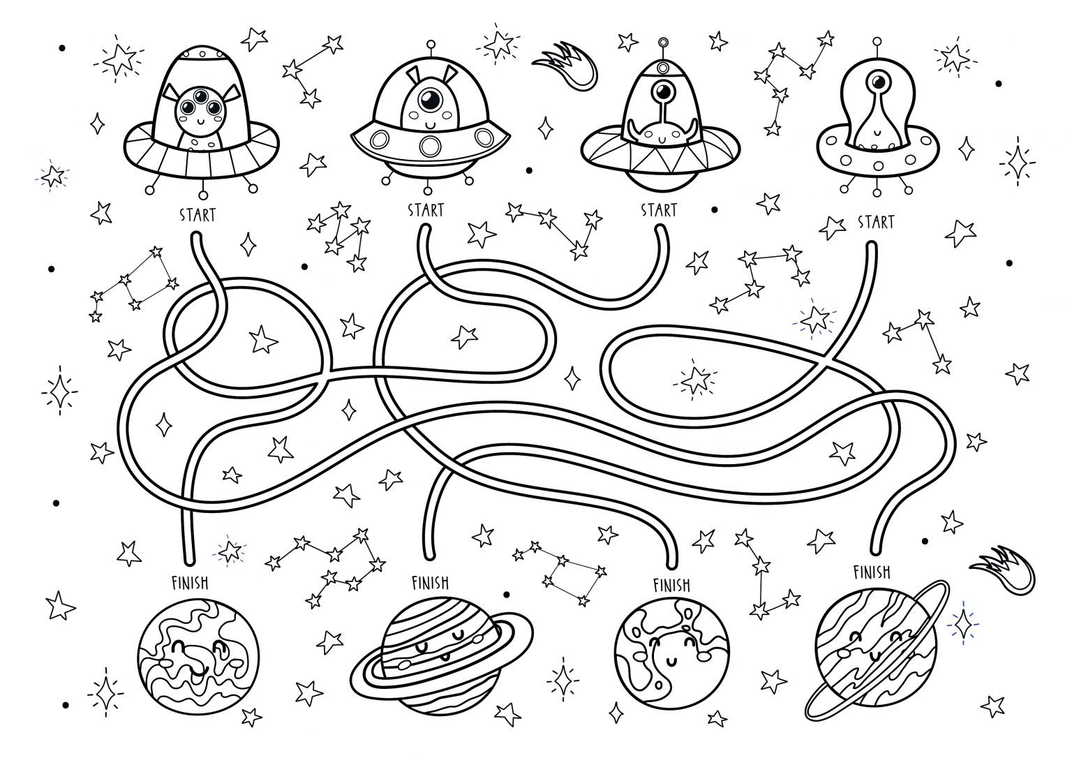 Alien Planet Maze Puzzle Sheet - Colouring Crafts