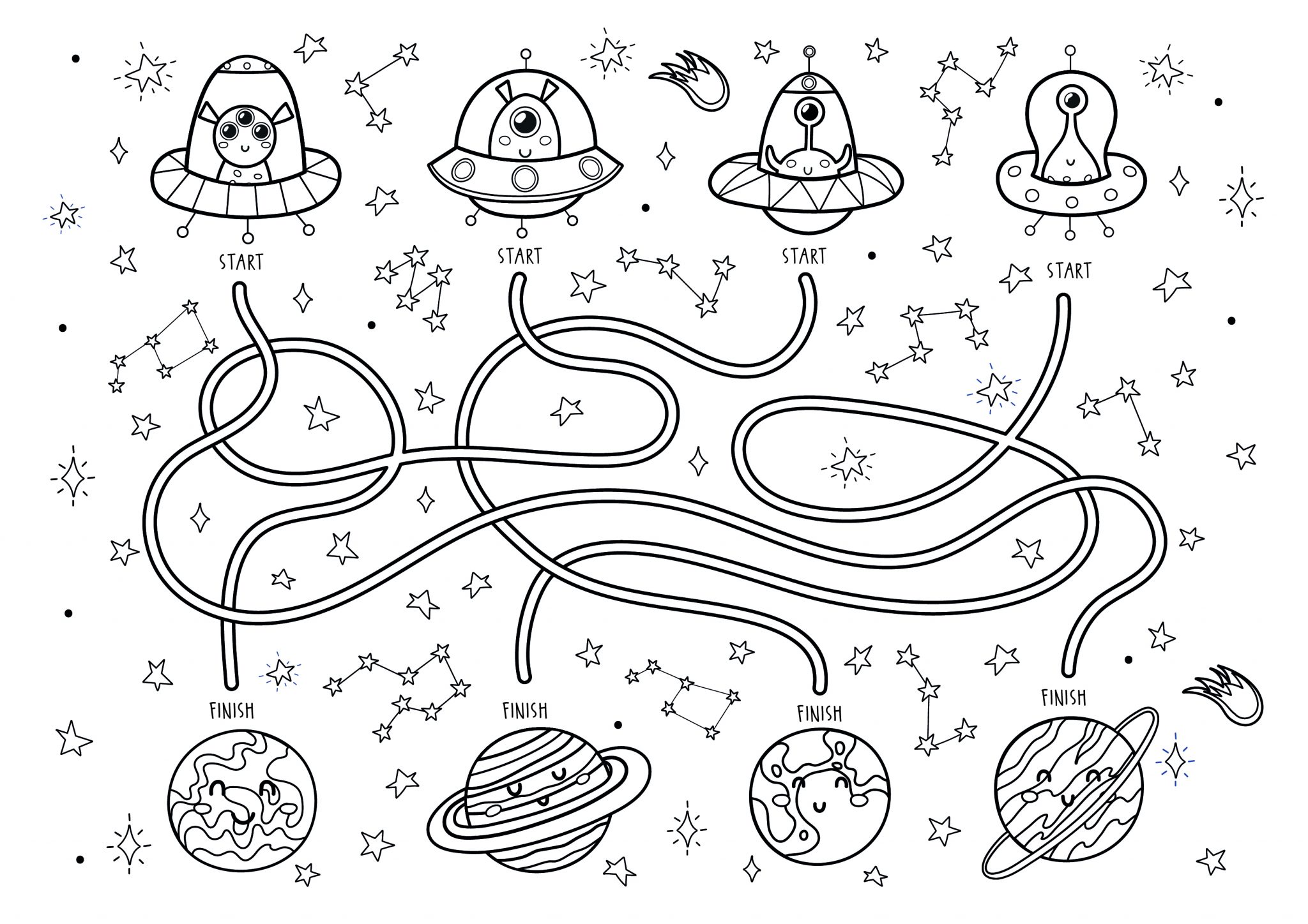 Alien Planet Maze Puzzle Sheet - Colouring Crafts
