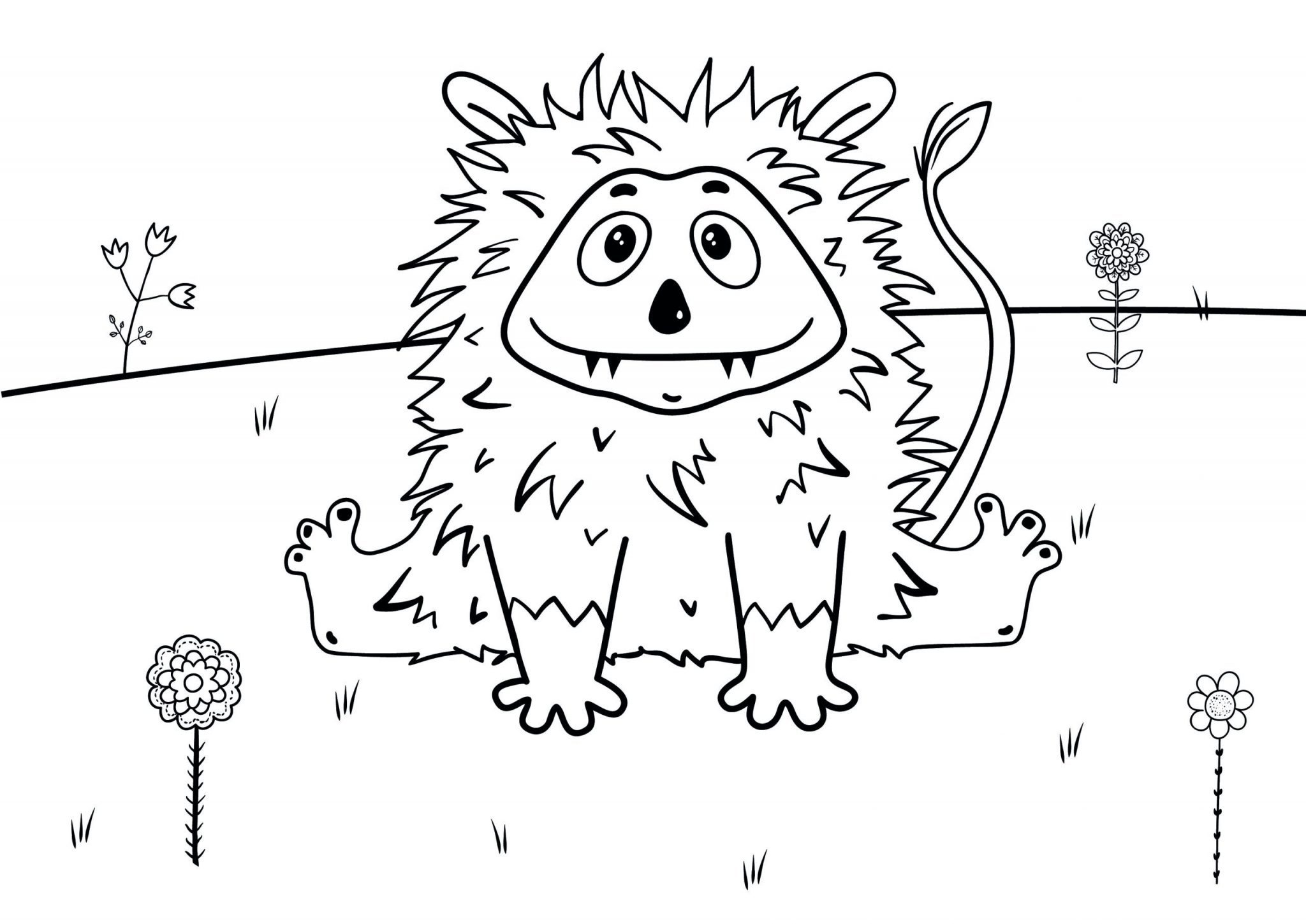 Cute Fluffy Monster Colouring Sheet - Colouring Crafts