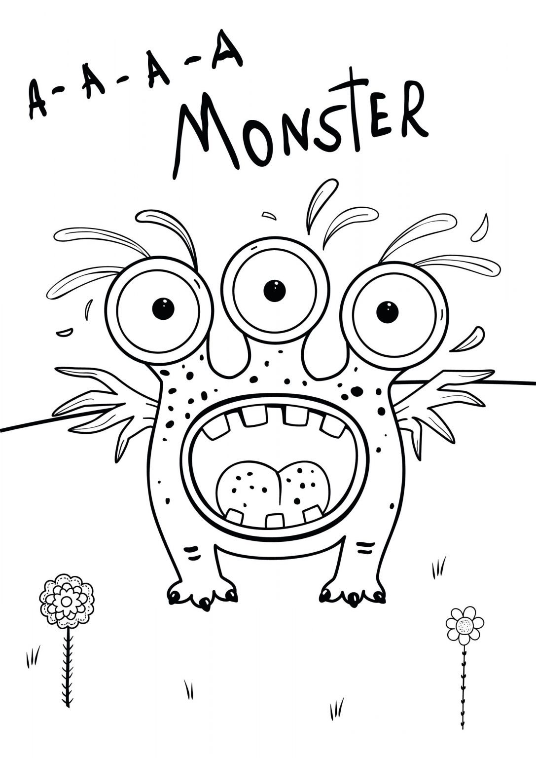 Scared Monster Colouring Sheet - Colouring Crafts