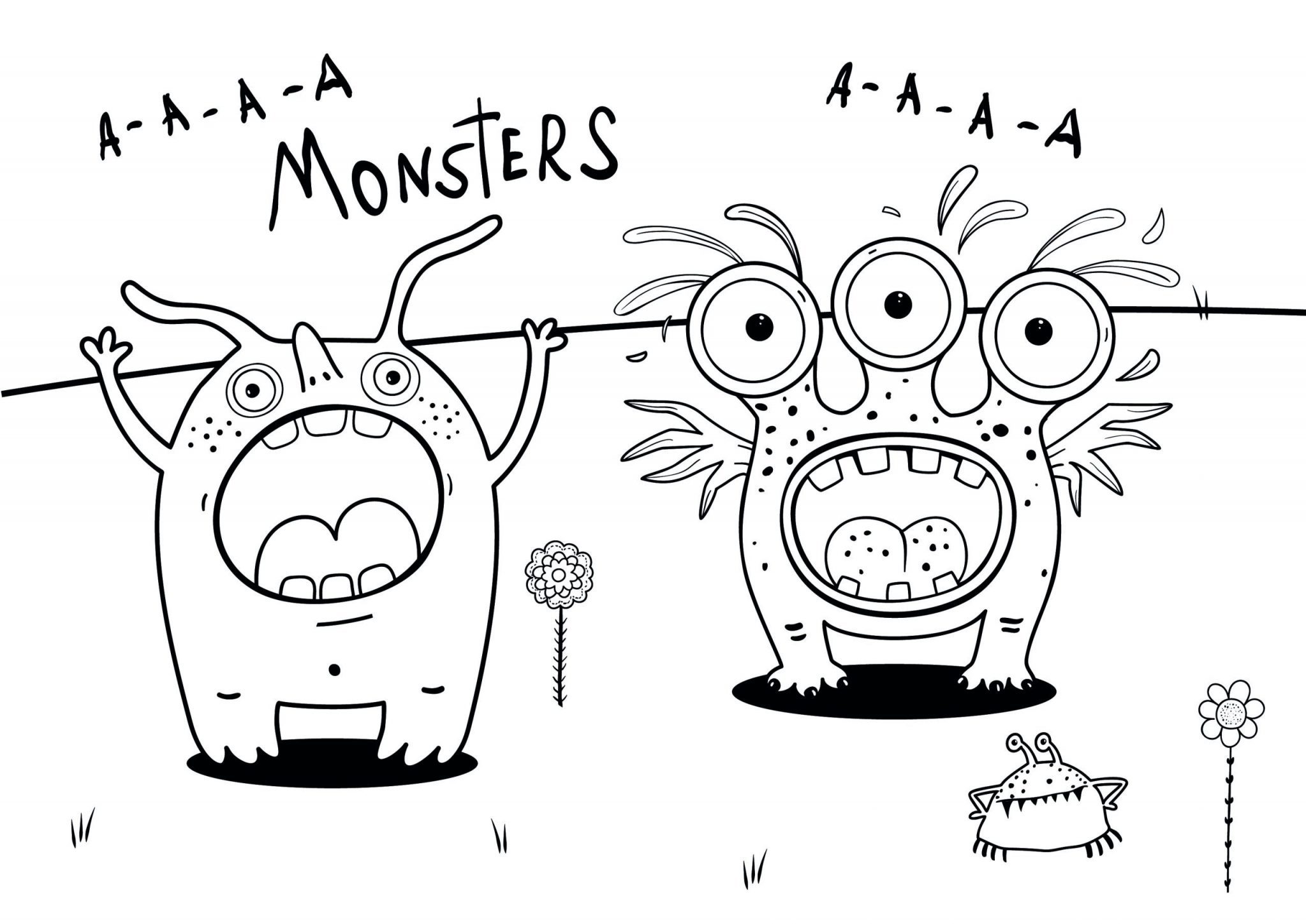 Scared Monsters Colouring Sheet - Colouring Crafts