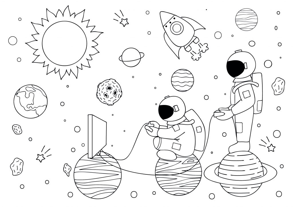 Gaming Astronauts Colouring Page - Colouring Crafts