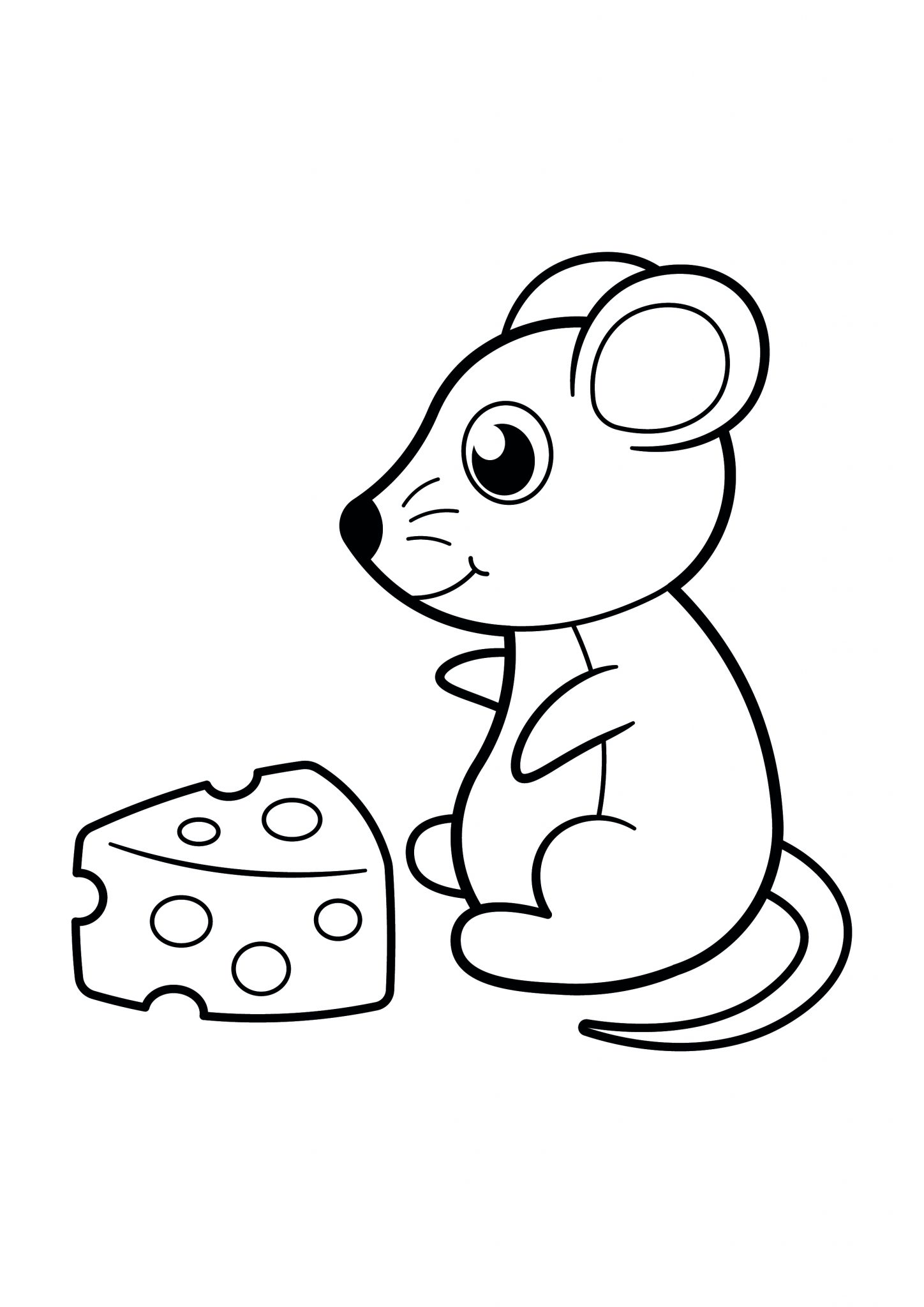 Simple Mouse With Cheese Colouring Page - Colouring Crafts