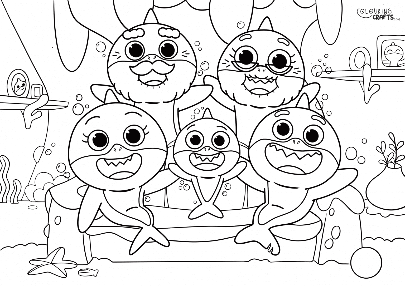 Baby Shark Movie Family Colouring Page - Colouring Crafts