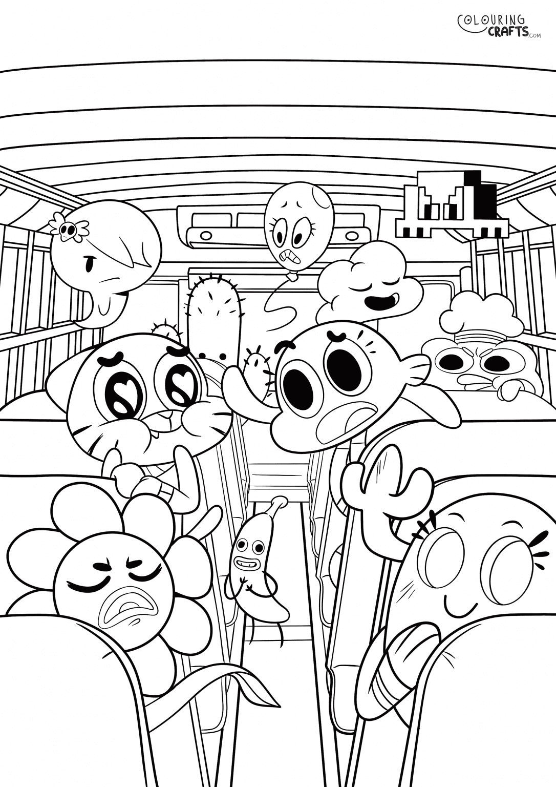 Amazing World Of Gumball School Bus Colouring Page - Colouring Crafts