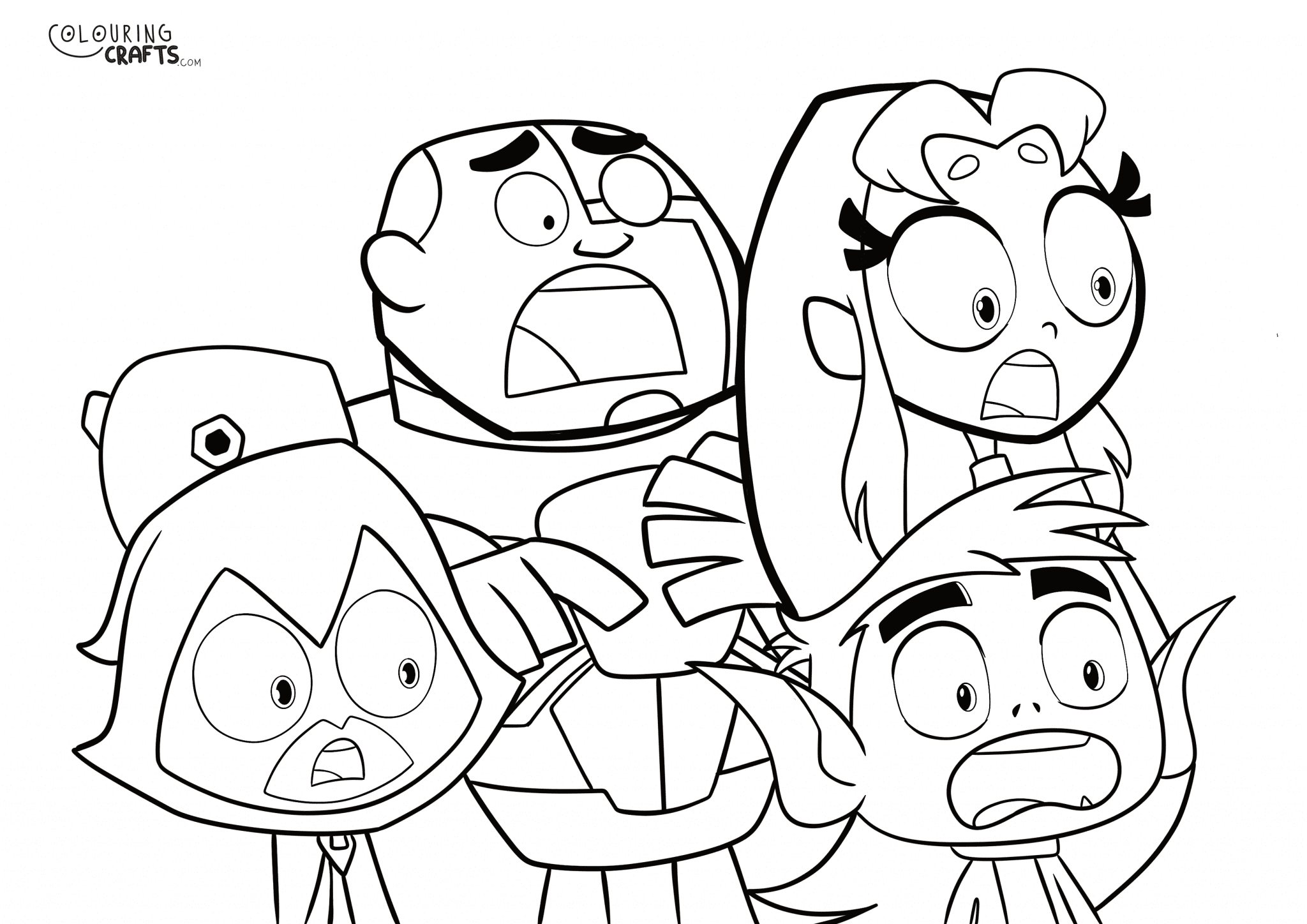 Teen Titans Raven, Beast Boy, Cyborg And Starfire Colouring Page ...